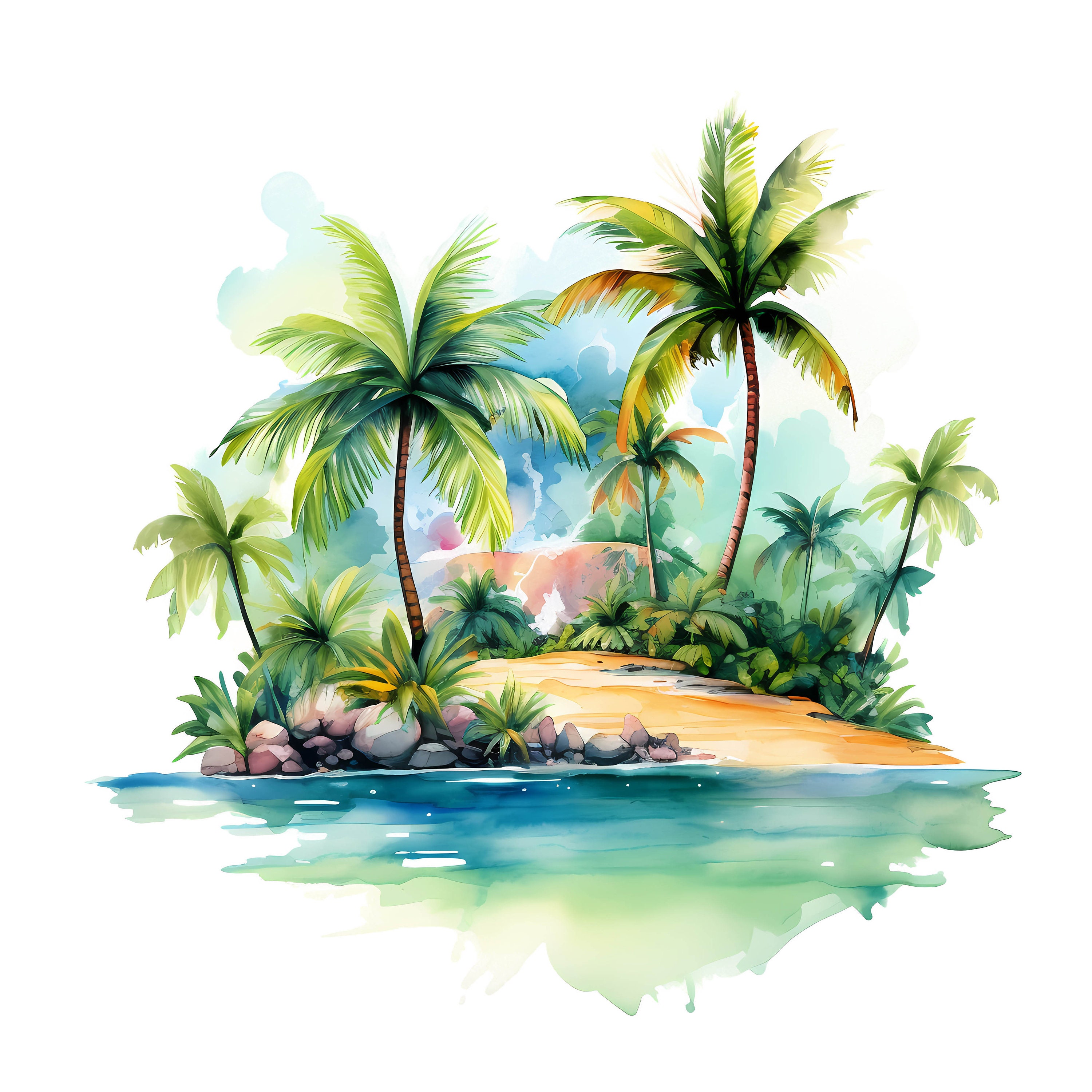 Hawaii Paradise Watercolor Drawing Clipart Bundle, Tropical Paradise ...