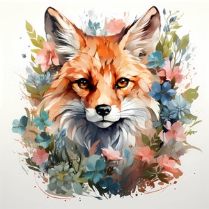 Cute Baby Fox Watercolor Clipart Bundle, Fox in Meadow Clipart ...