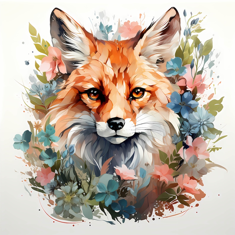 Cute Baby Fox Watercolor Clipart Bundle Fox in Meadow - Etsy