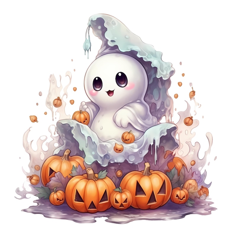 Halloween Cartoon Cute Ghost PNG Clipart Bundle Halloween - Etsy