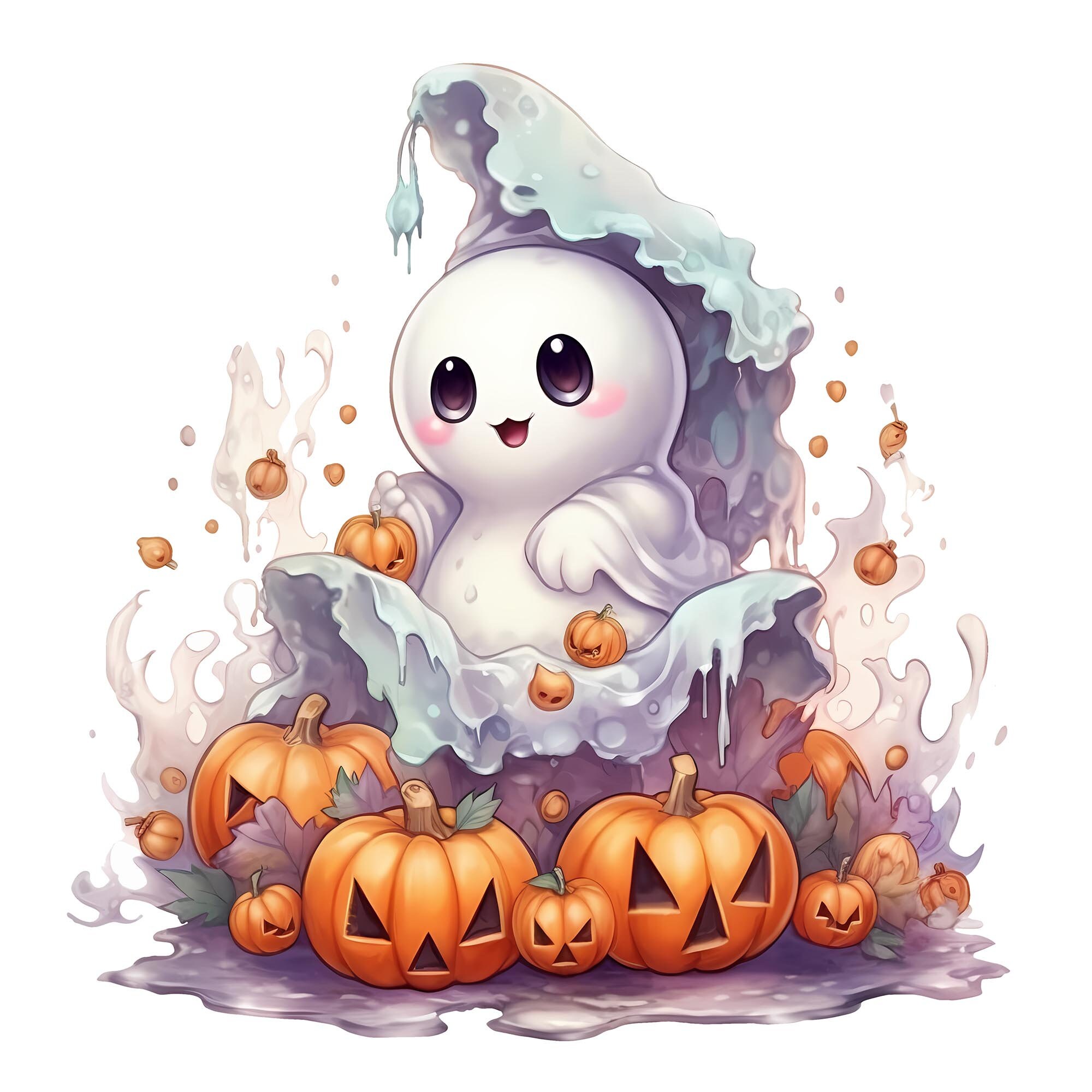 Halloween Cartoon Cute Ghost PNG Clipart Bundle, Halloween Cute Ghost ...