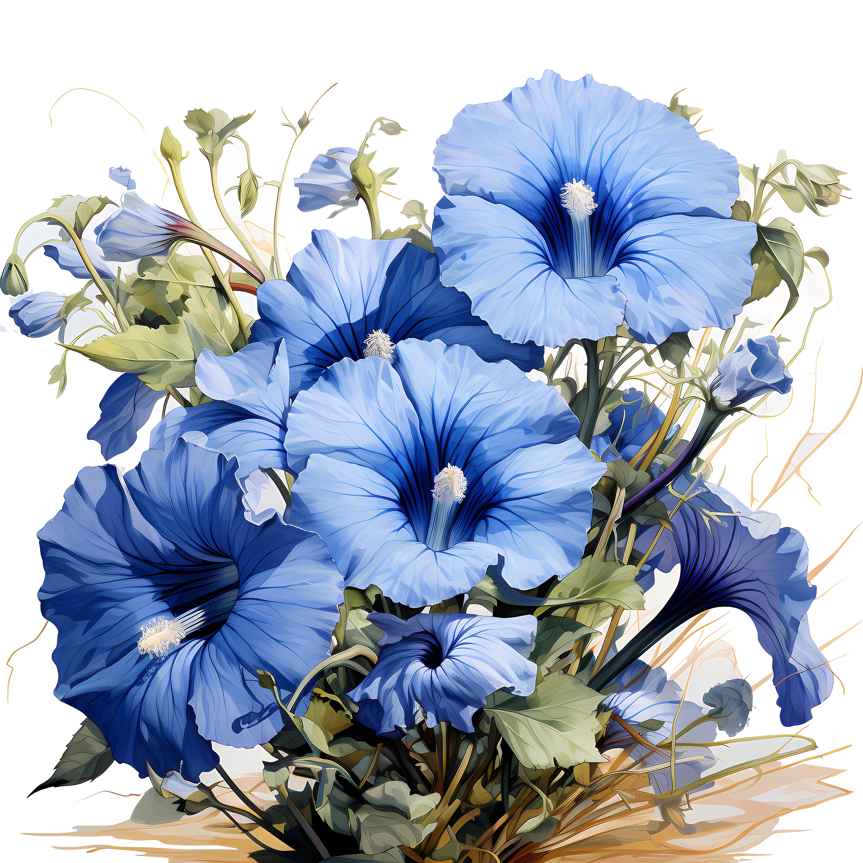 Morning Glory Flowers Watercolor Clipart, Blue Flowers Set, Floral ...