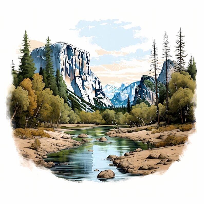 Yosemite National Park Watercolor Sketch Art Bundle, National Park ...