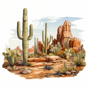 Saguaro National Park Watercolor Sketch Art Bundle, Saguaro National ...
