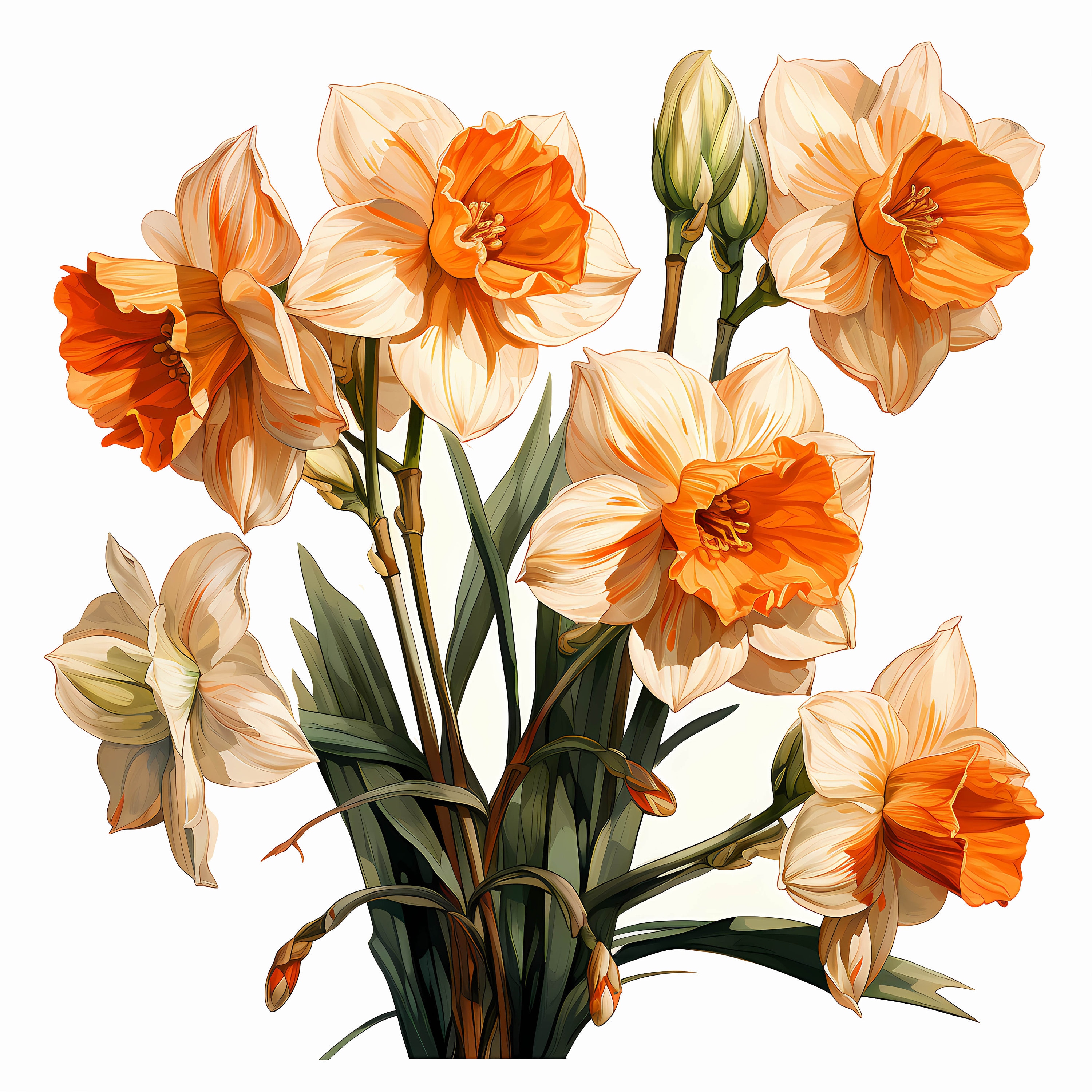 Daffodil Flowers Bouquet Watercolor Clipart Bundle, Watercolor Floral ...