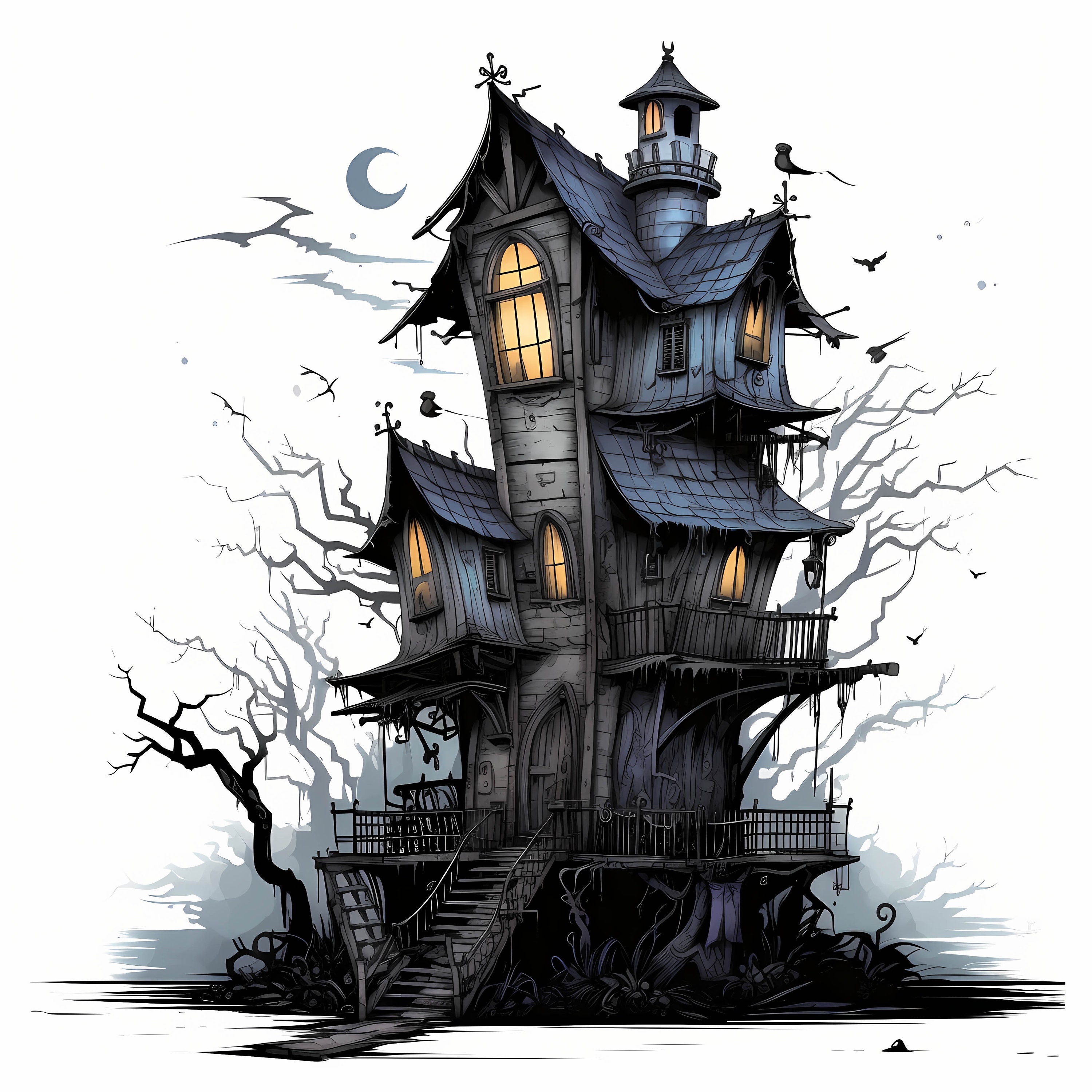 Halloween Spooky Witch House Watercolor Clipart Bundle, Spooky Witch ...