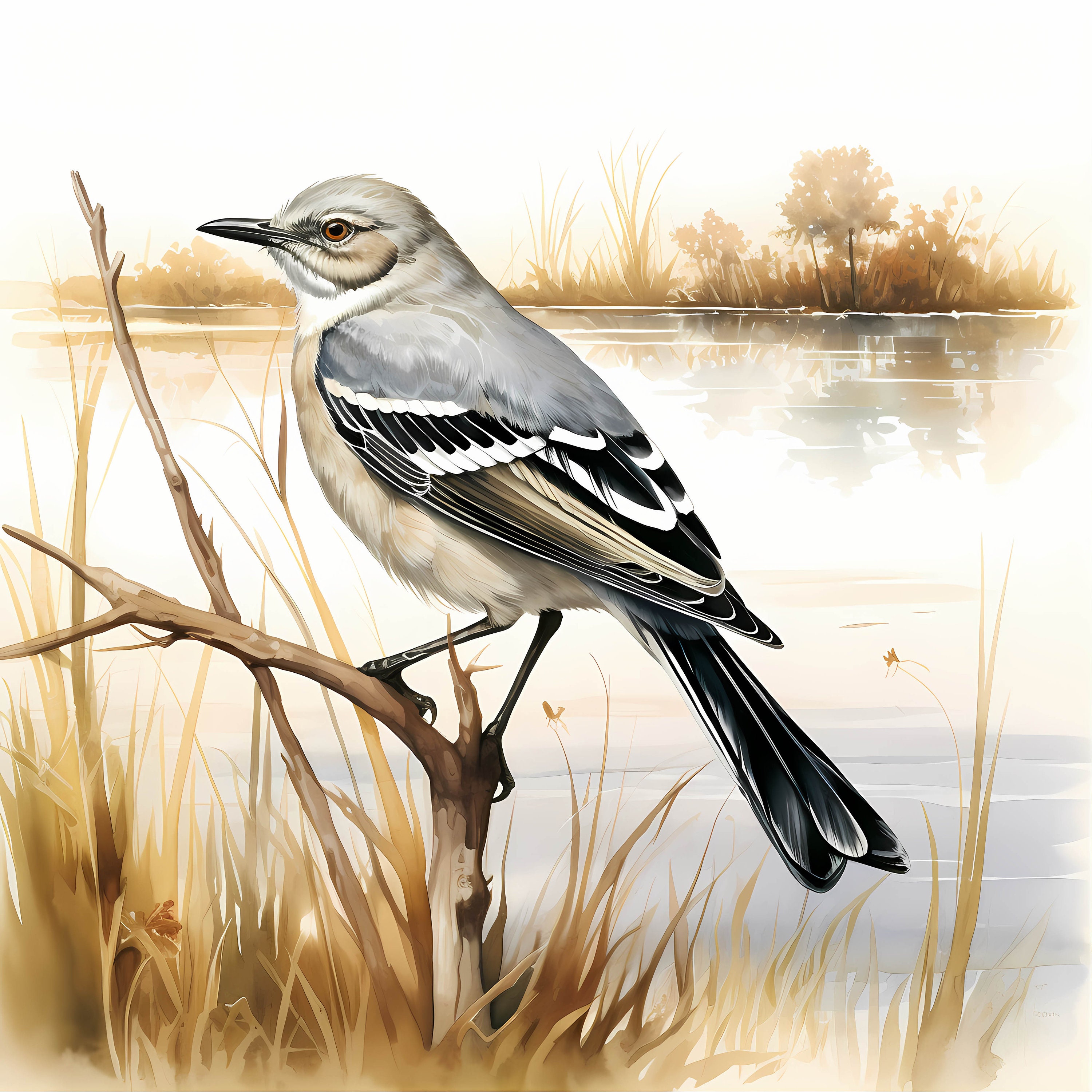 Mockingbird Watercolor Clipart Bundle, Colorful Northern Mockingbird ...