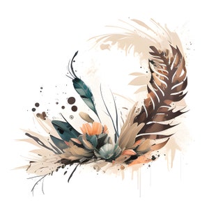 Watercolor Flower & Feather Bouquet Clipart, Flower and Feather Boho ...