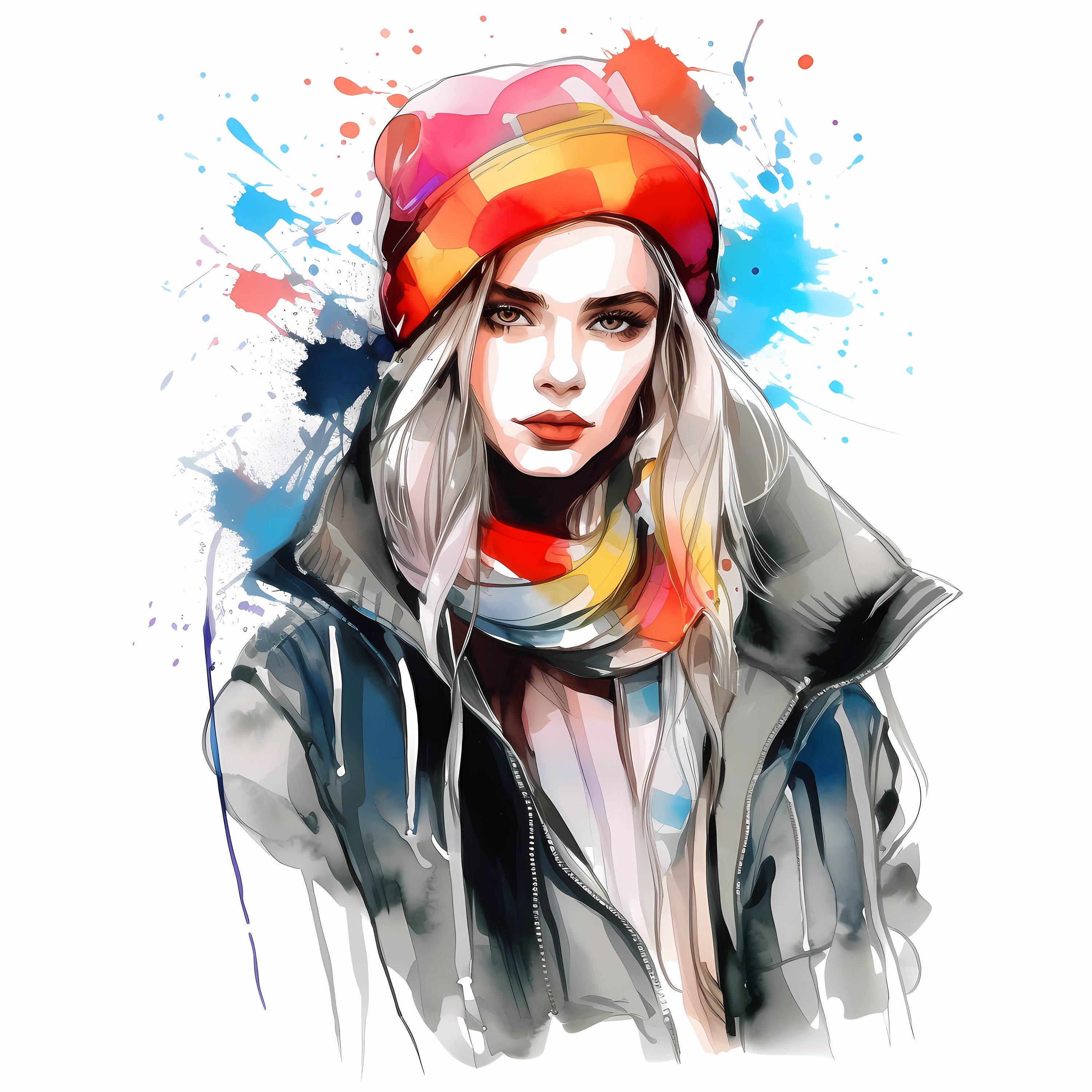 Watercolor Vibrant Fashion Girl Clipart, Modern Street Fashion Girl ...