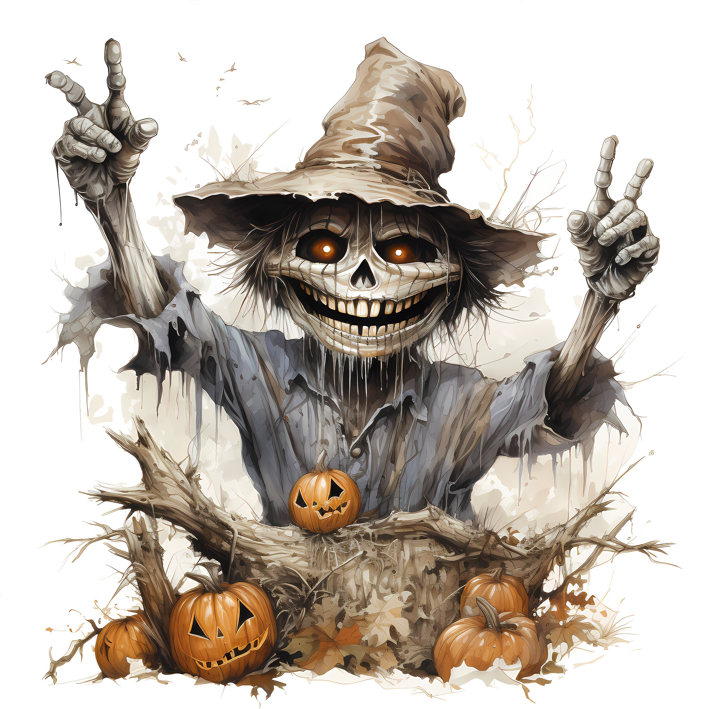 Halloween Spooky Scarecrow Watercolor Clipart Bundle, Halloween Spooky ...