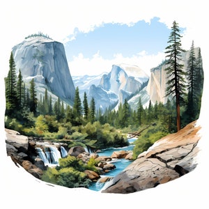 Yosemite National Park Watercolor Sketch Art Bundle, National Park ...