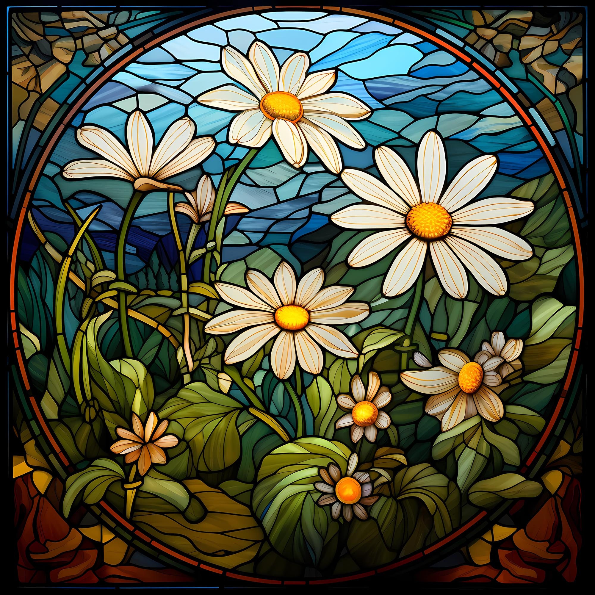 Stained Glass Daisy Clipart, Floral Clipart, Daisy Set, Spring Flowers ...