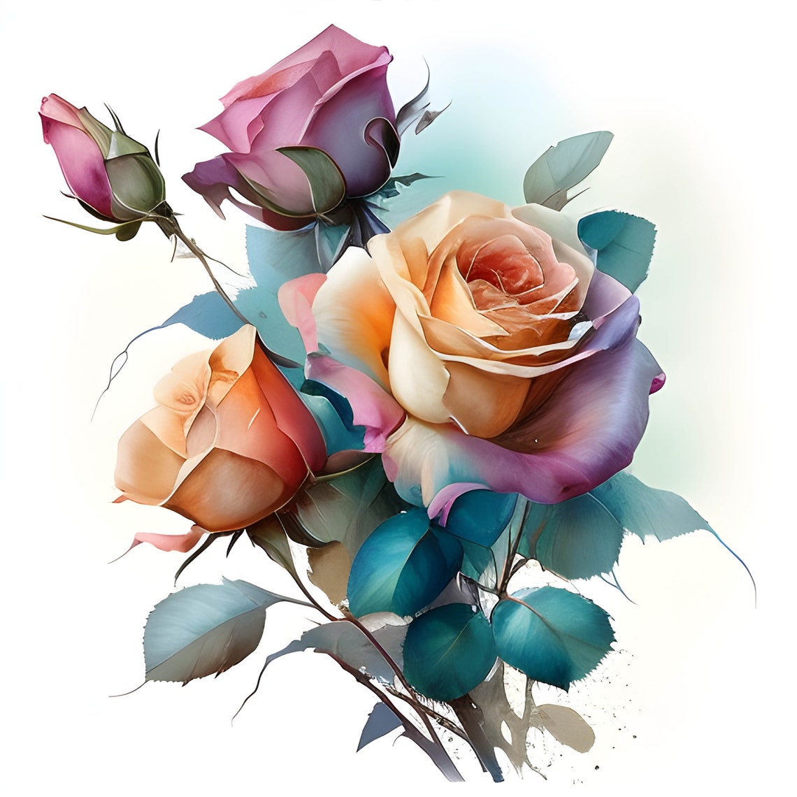 Rose Watercolor Clipart Watercolor Floral Clipart Rose - Etsy