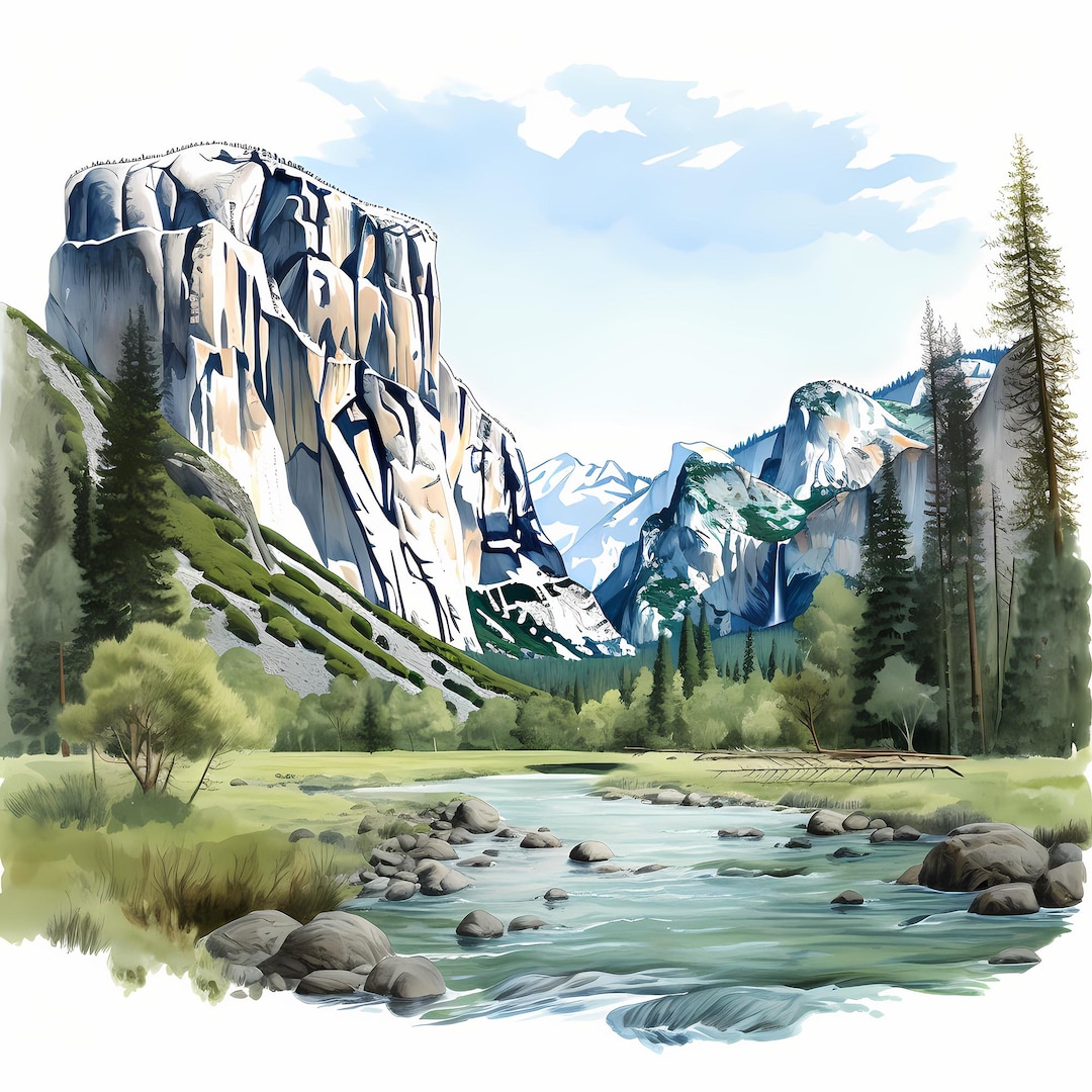Yosemite National Park Watercolor Sketch Art Bundle, National Park ...