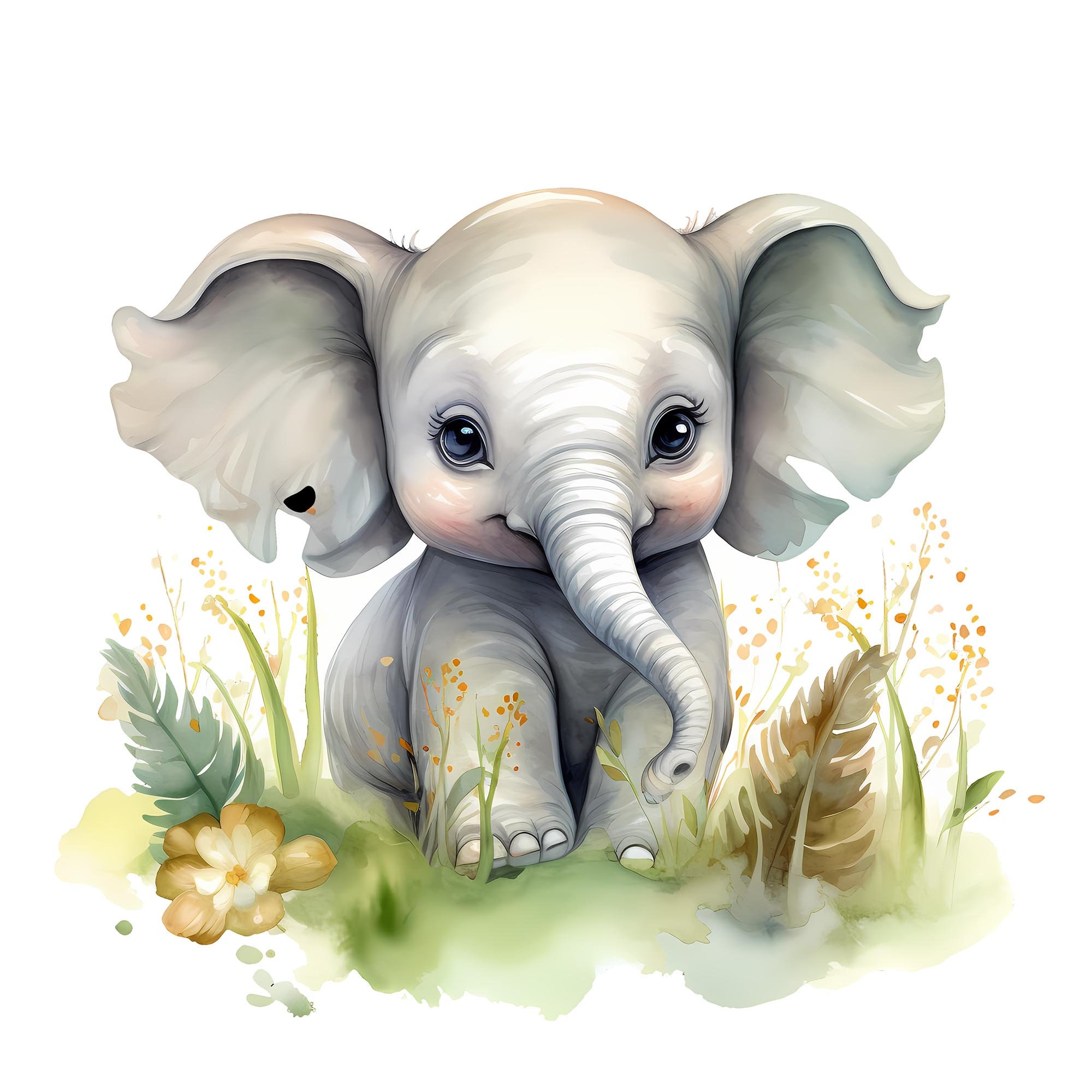 Cute Baby Elephant Watercolor Clipart, Baby Boy Elephant Illustration ...
