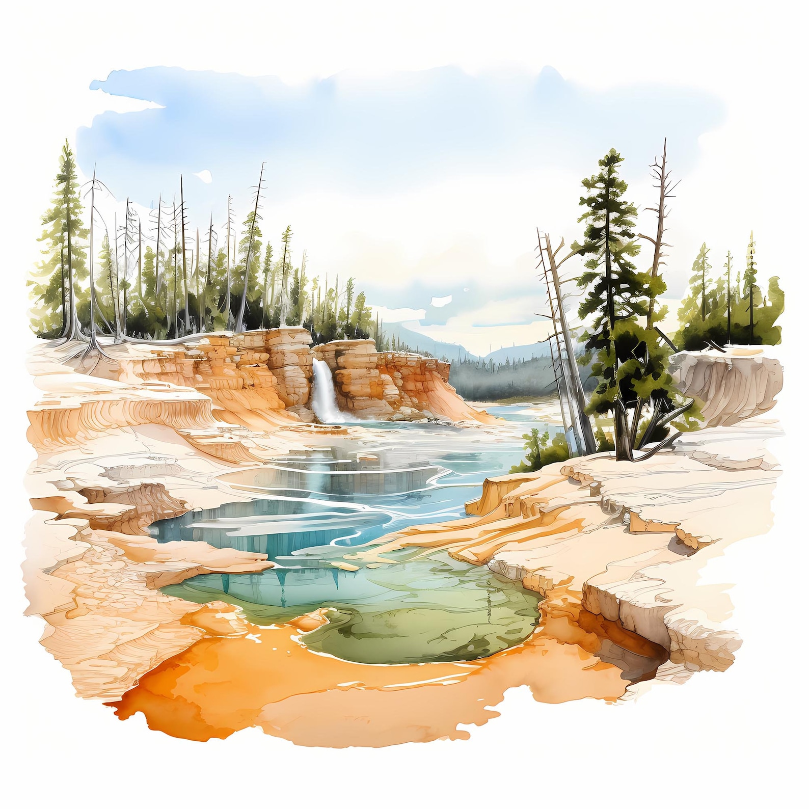Yellowstone National Park Watercolor Sketch Art Bundle - Etsy
