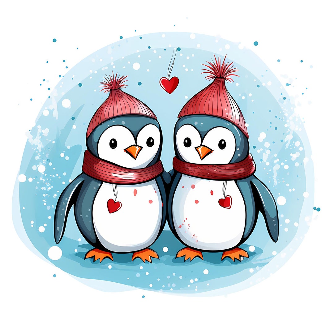 Cute Penguin Couple Watercolor PNG Clipart, Happy Penguin Couple ...