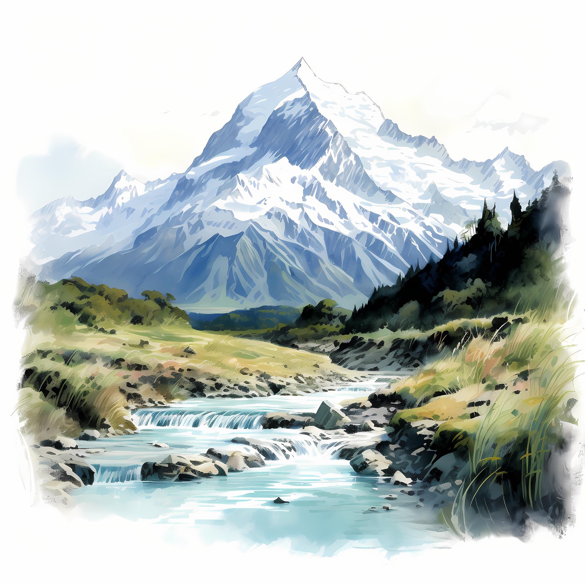 Mount Cook National Park Watercolor Sketch Art Mount Cook - Etsy