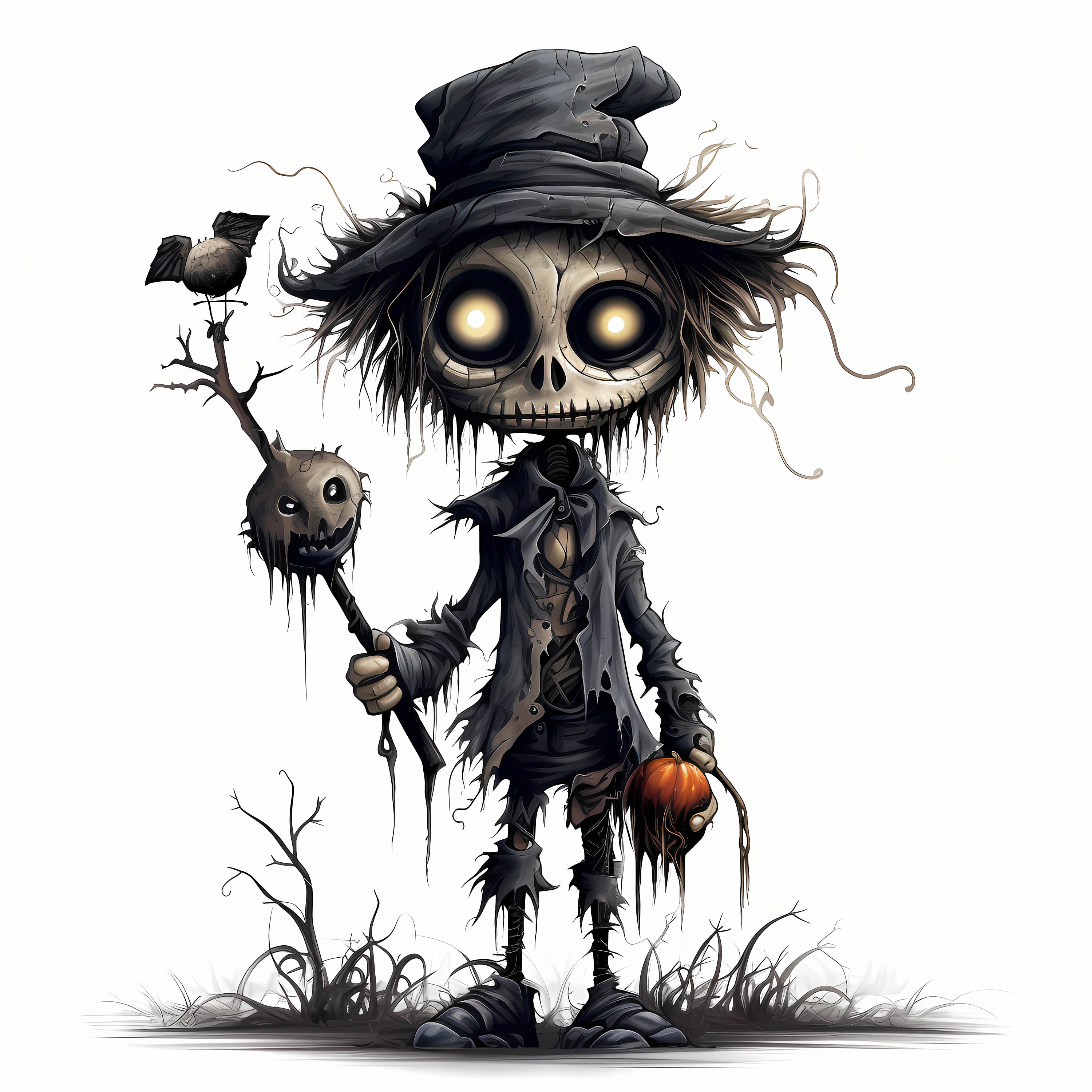 Halloween Spooky Scarecrow Watercolor Clipart Bundle, Halloween Spooky ...