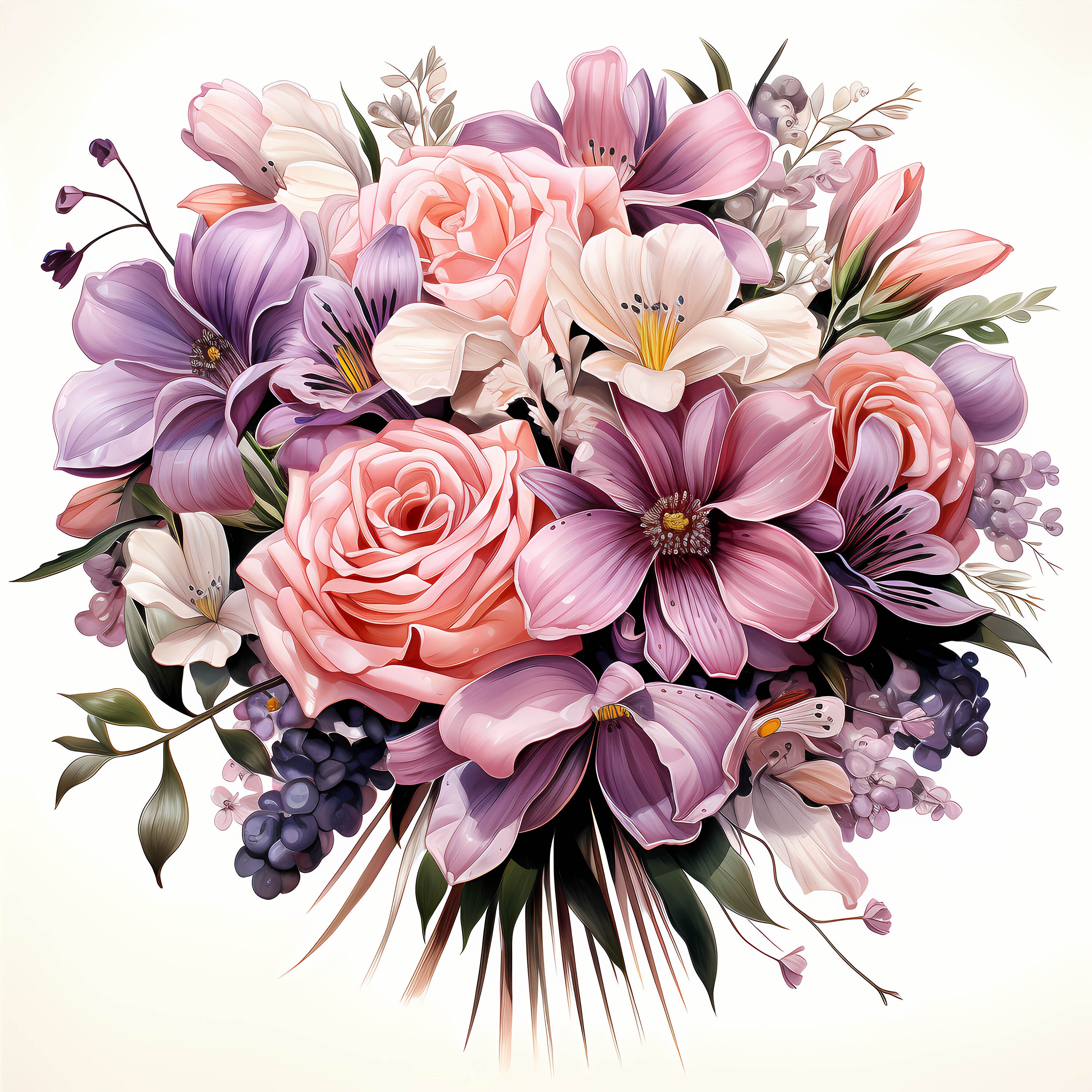 Gorgeous Wedding Bouquet Watercolor Clipart, Floral Bridal Bouquet Set ...
