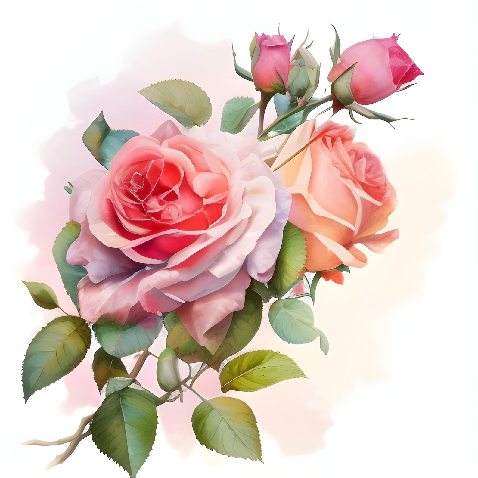 Pink Rose Watercolor Clipart, Watercolor Floral Clipart, Pink Rose ...
