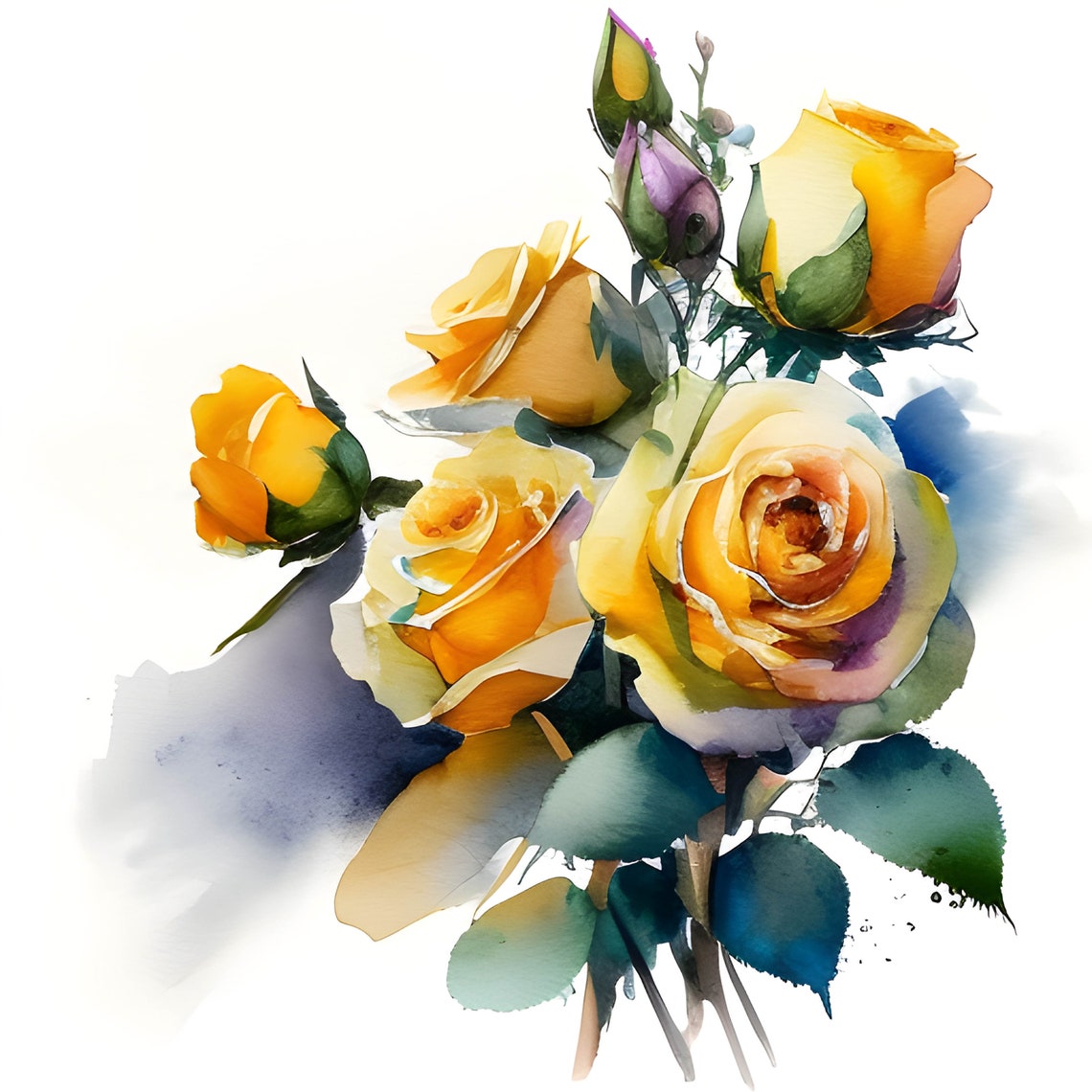 Yellow Rose Watercolor Clipart Watercolor Floral Clipart - Etsy