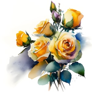 Yellow Rose Watercolor Clipart, Watercolor Floral Clipart, Yellow Rose ...