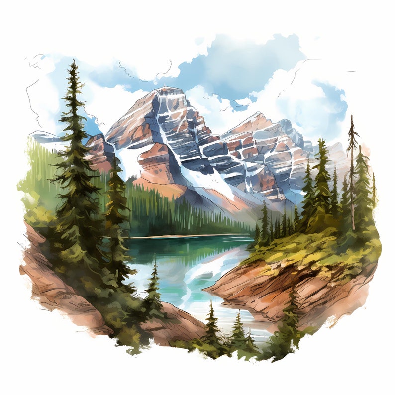 Banff National Park Watercolor Sketch Art Bundle Banff - Etsy