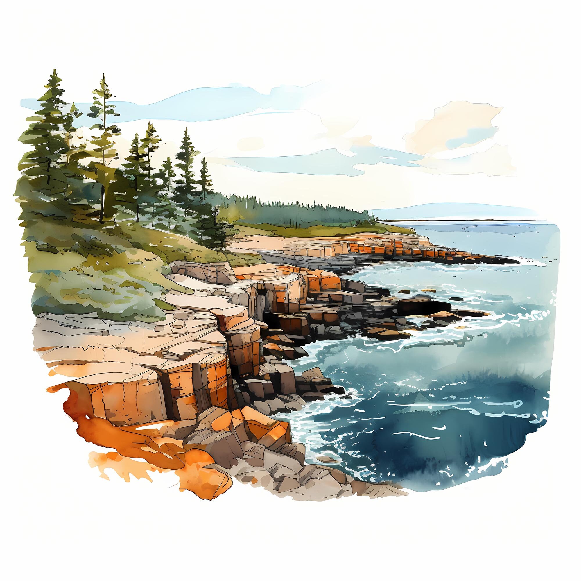 Acadia National Park Watercolor Sketch Art Bundle Acadia - Etsy