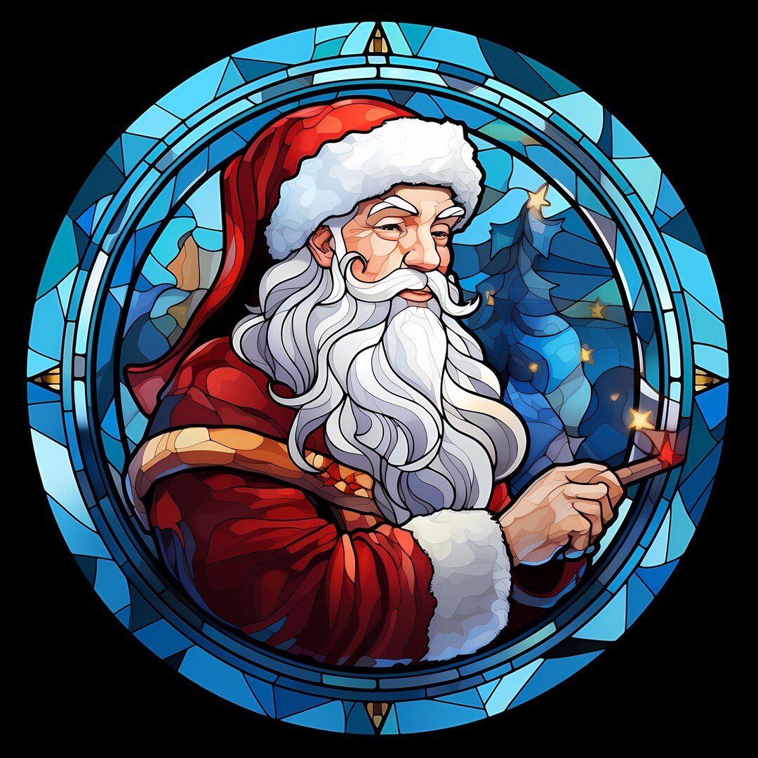 Stained Glass Santa Claus Clipart, Santa Stained Glass Christmas Set ...