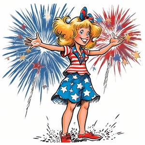 Cartoon American Girl Clipart, Independence Day Set, July 4th USA ...