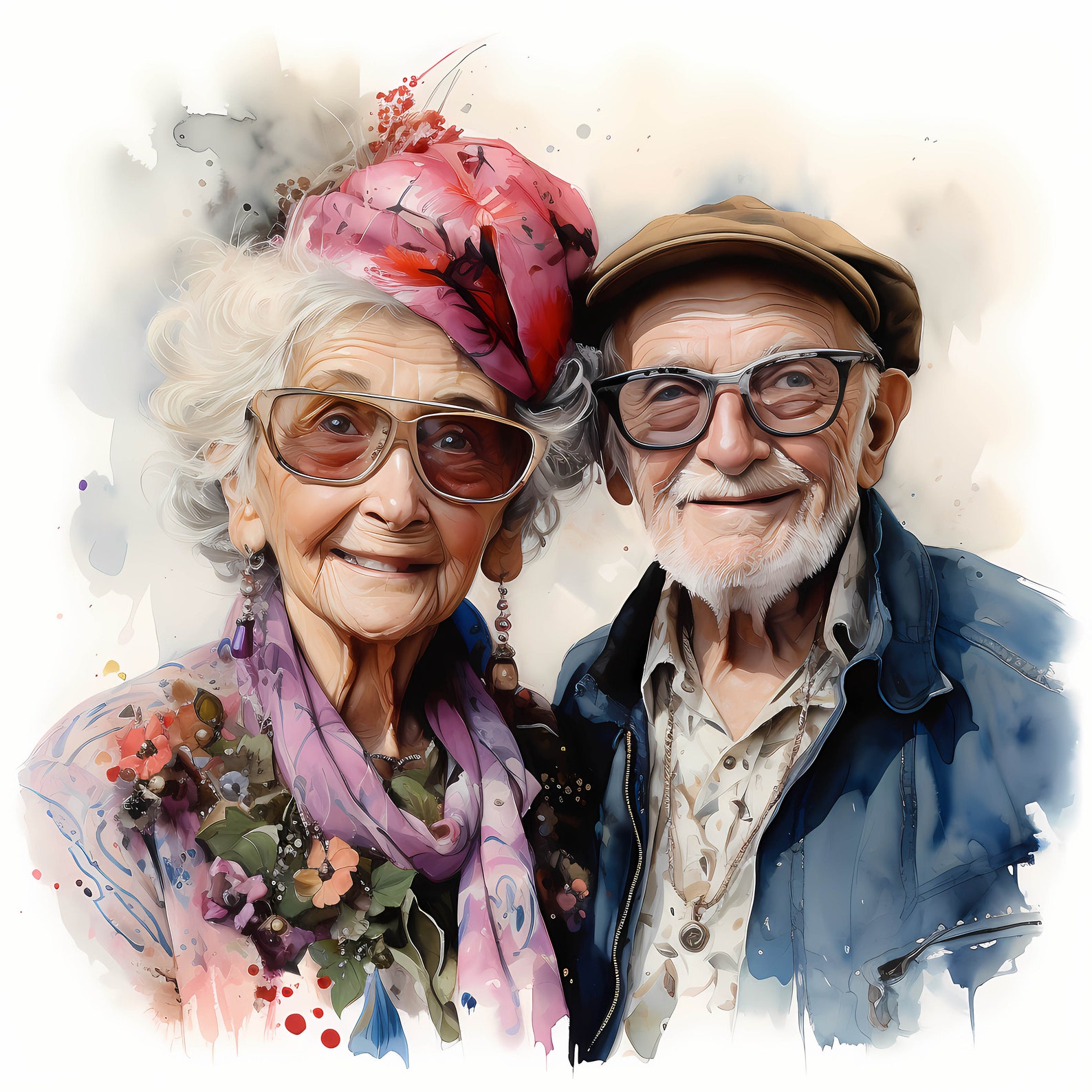 Funny Grandma And Grandpa Watercolor Clipart Bundle Cute Elderly