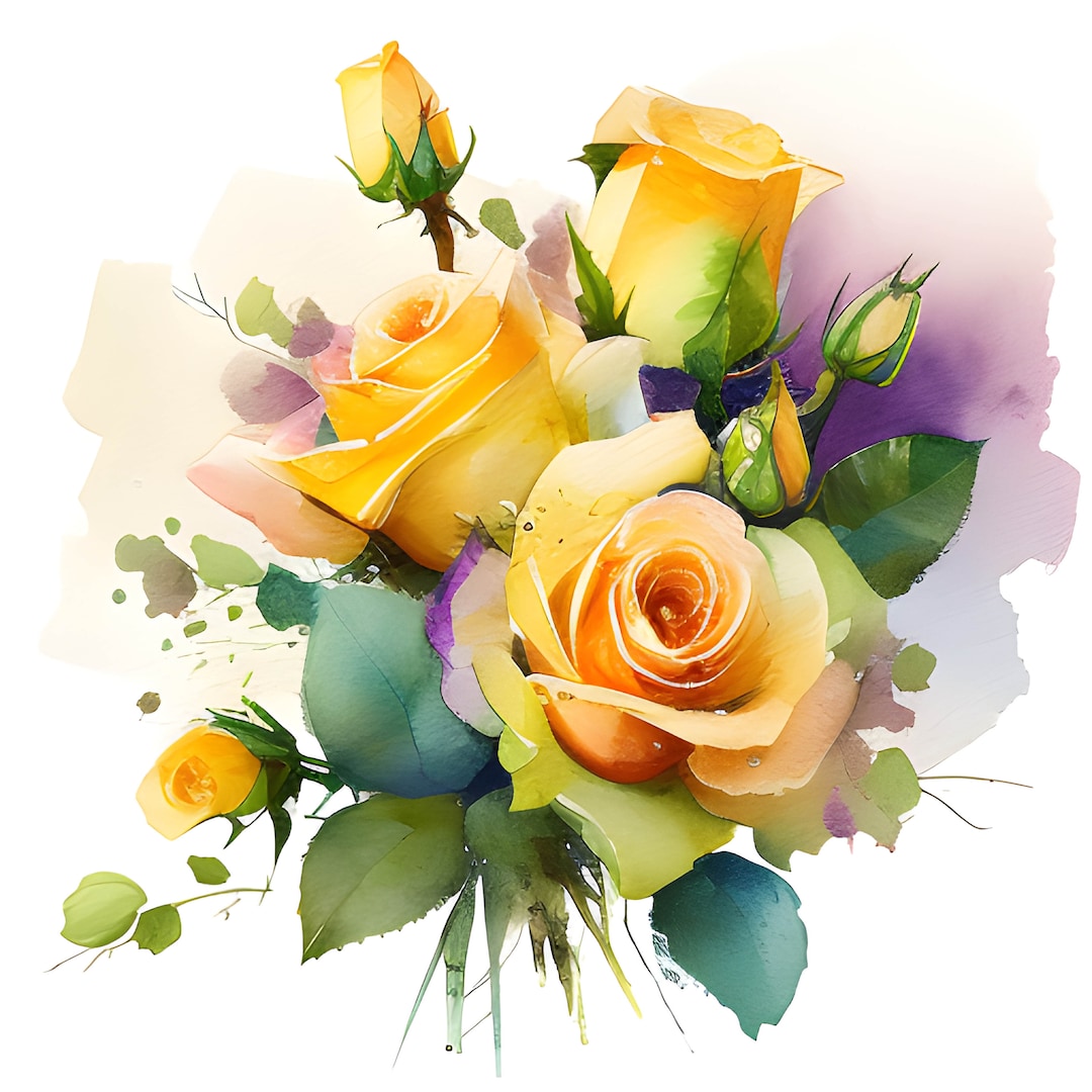 Yellow Rose Watercolor Clipart, Watercolor Floral Clipart, Yellow Rose ...
