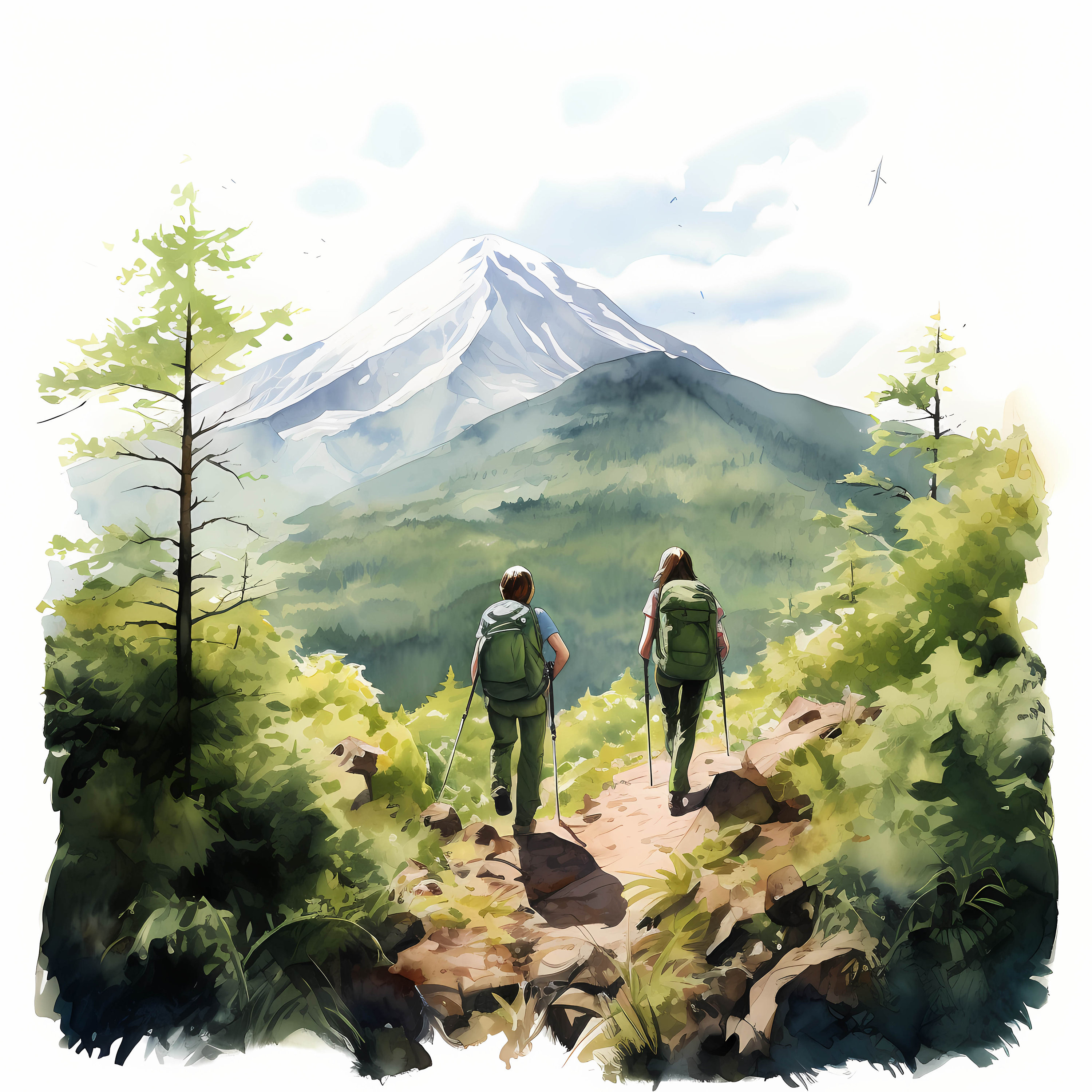 Mountain Hiking Drawing Clipart Bundle, Friends Hiking Clipart Set ...