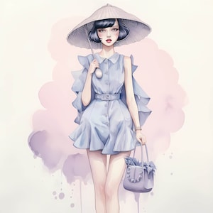 Pastel Pencil Sketch Stylish Fashion Girl Watercolor Clipart, Elegant ...