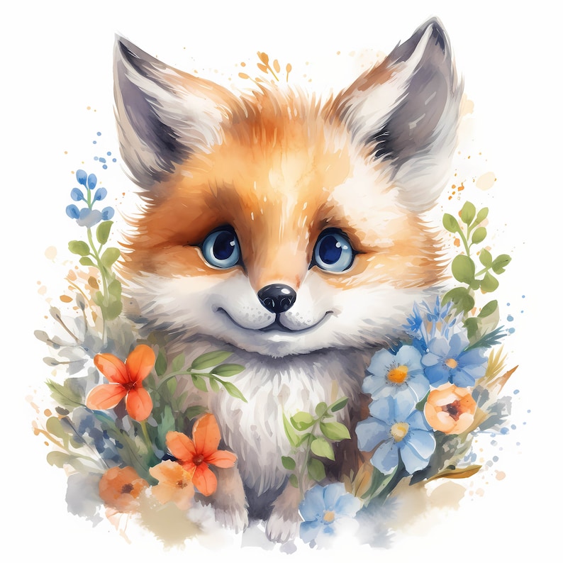 Cute Baby Fox Watercolor Clipart Bundle, Funny Fox Clipart, Sublimation ...