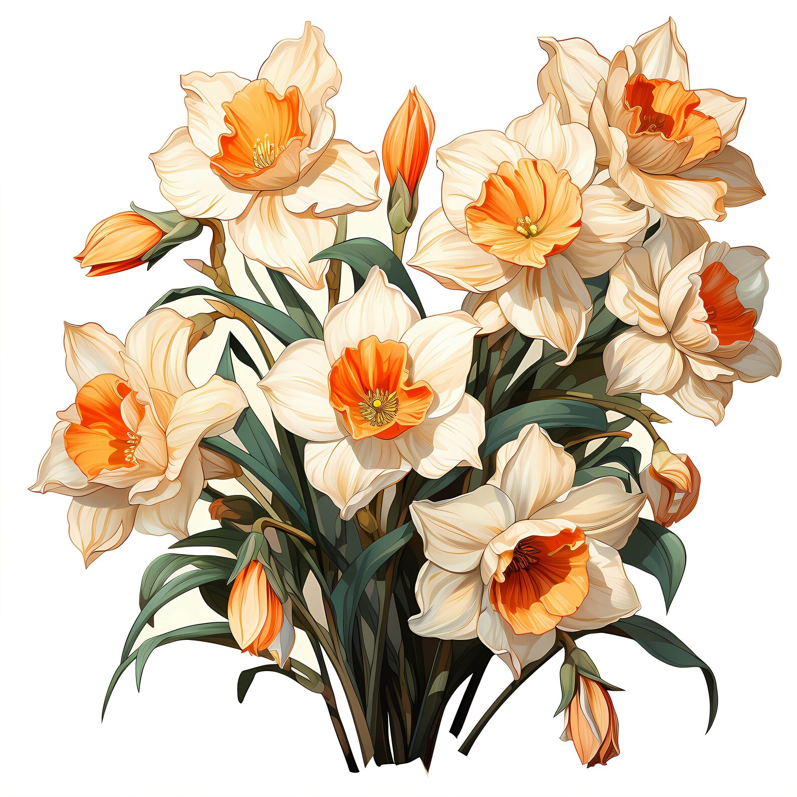 Daffodil Flowers Bouquet Watercolor Clipart Bundle, Watercolor Floral ...