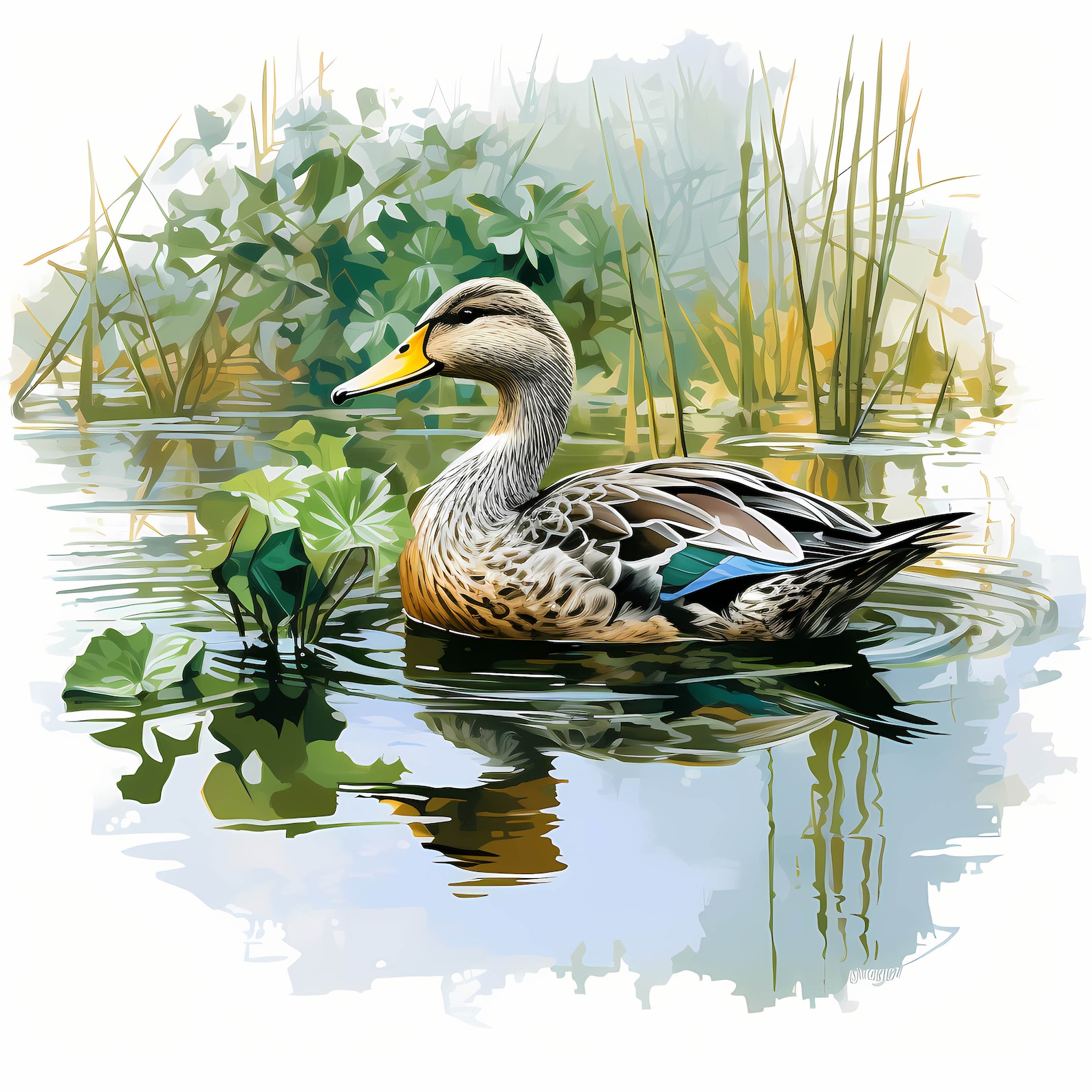 Swimming Duck Watercolor Clipart Bundle, Cute Colorful Swimming Duck ...