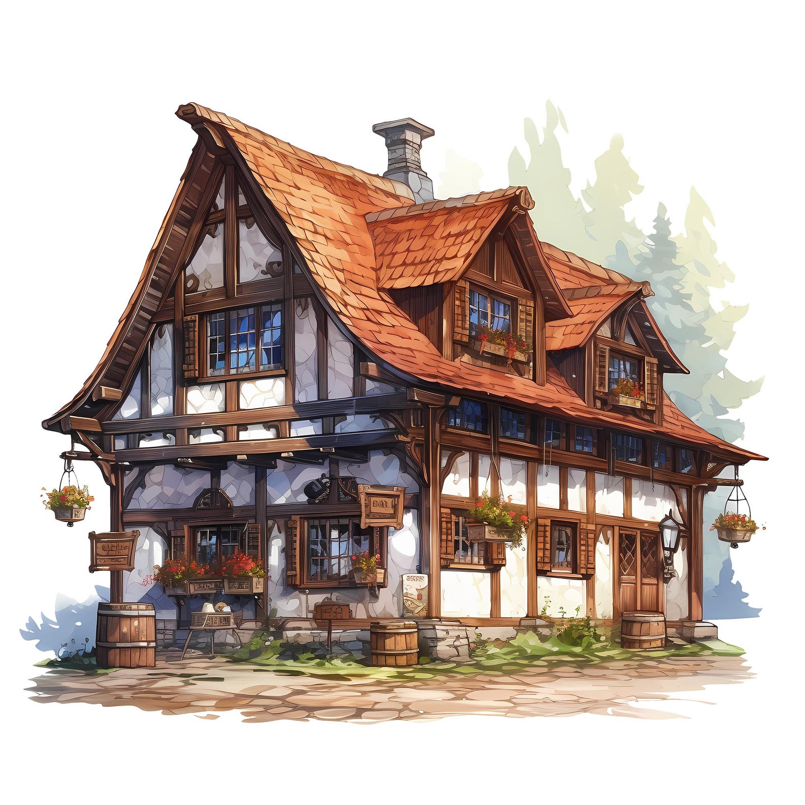 Fantasy Tavern Watercolor PNG Clipart Bundle, Watercolor Tavern ...