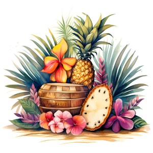 Hawaii Design Elements Watercolor Drawing Clipart Bundle, Tropical ...