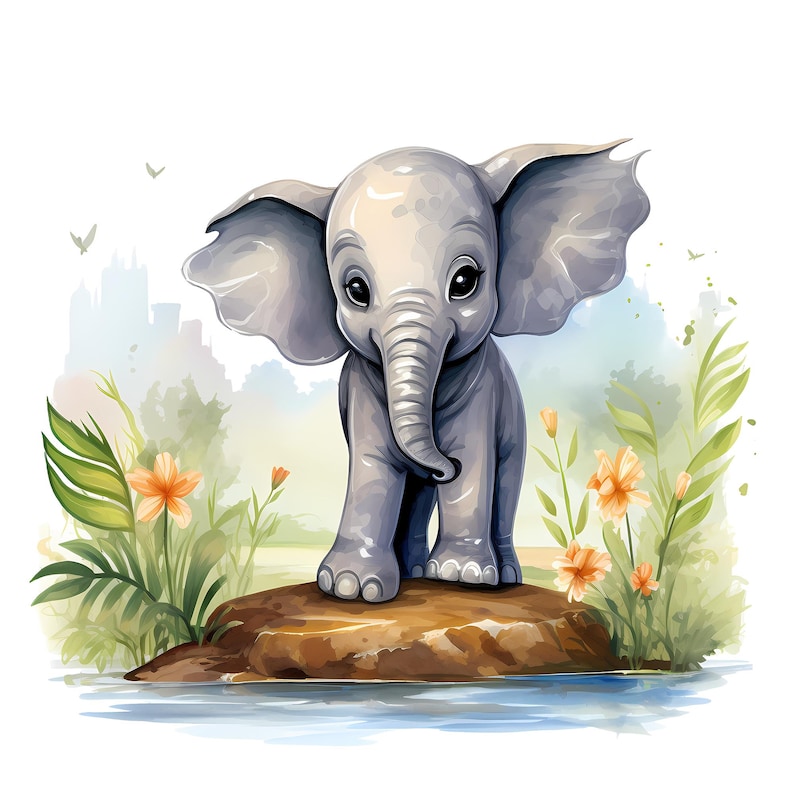 Cute Baby Elephant Watercolor Clipart Baby Boy Elephant - Etsy
