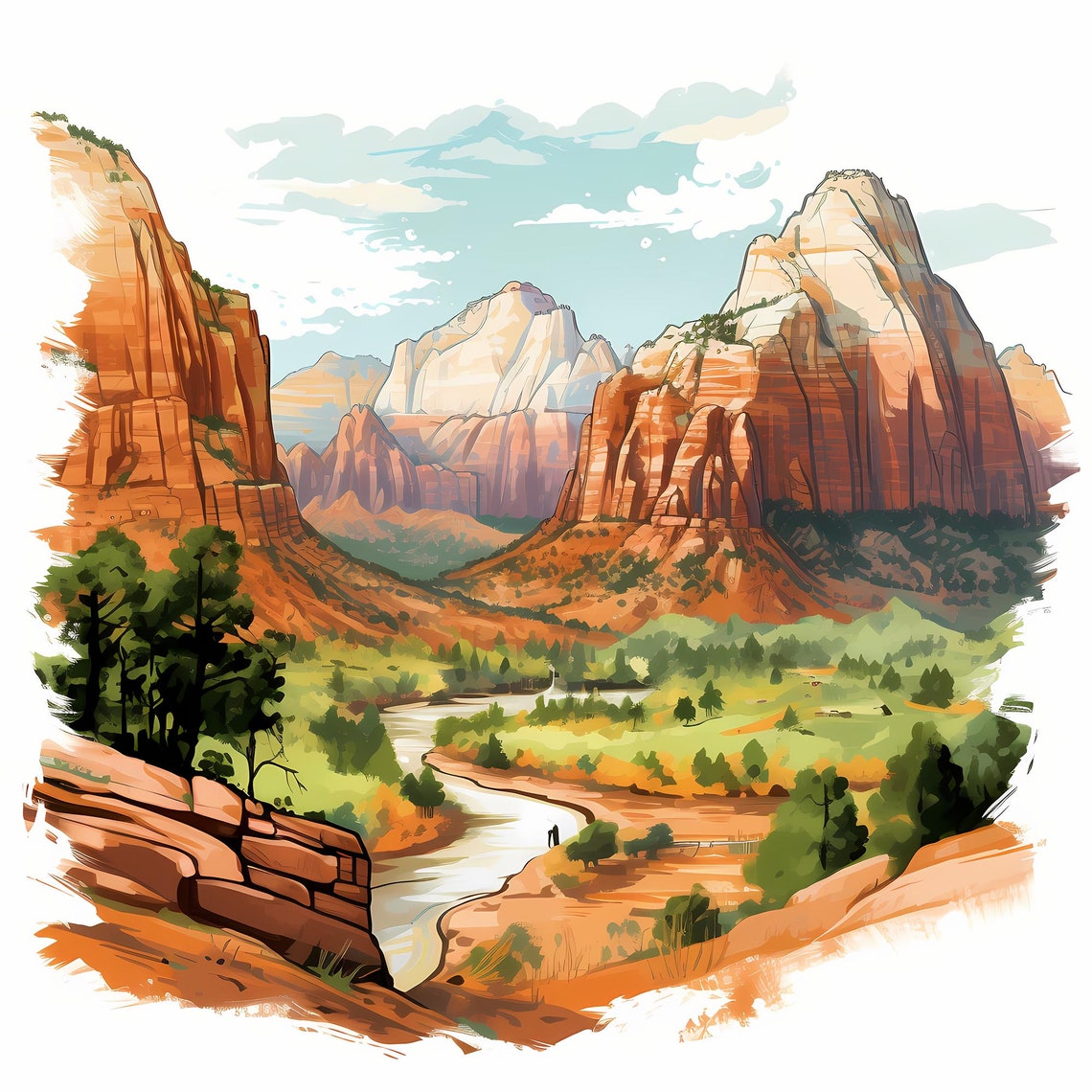 Zion National Park Watercolor Sketch Art Bundle Zion National - Etsy