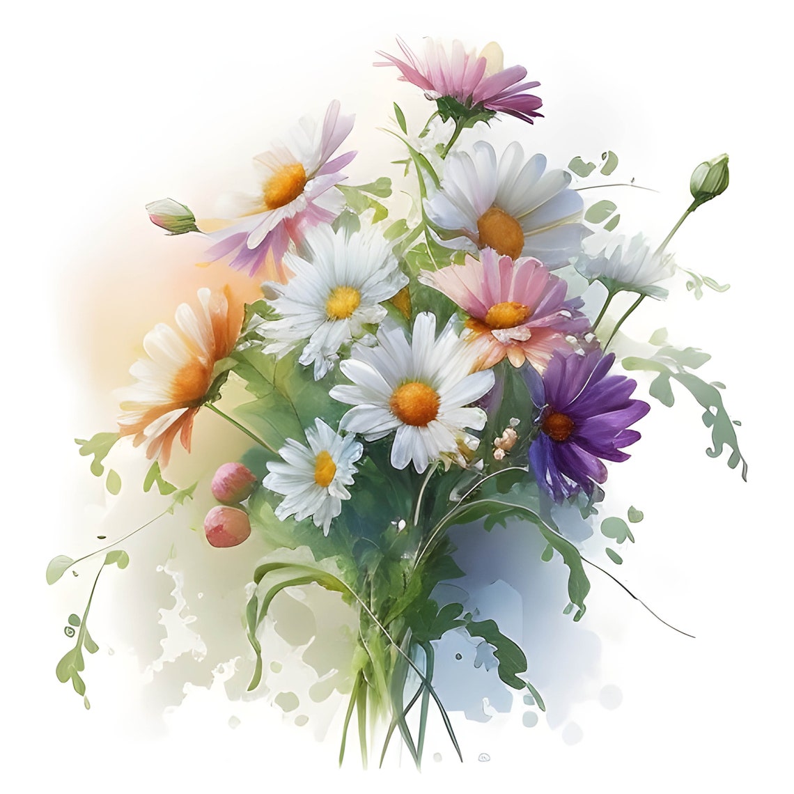 Daisy Watercolor Clipart Watercolor Floral Clipart Daisy - Etsy