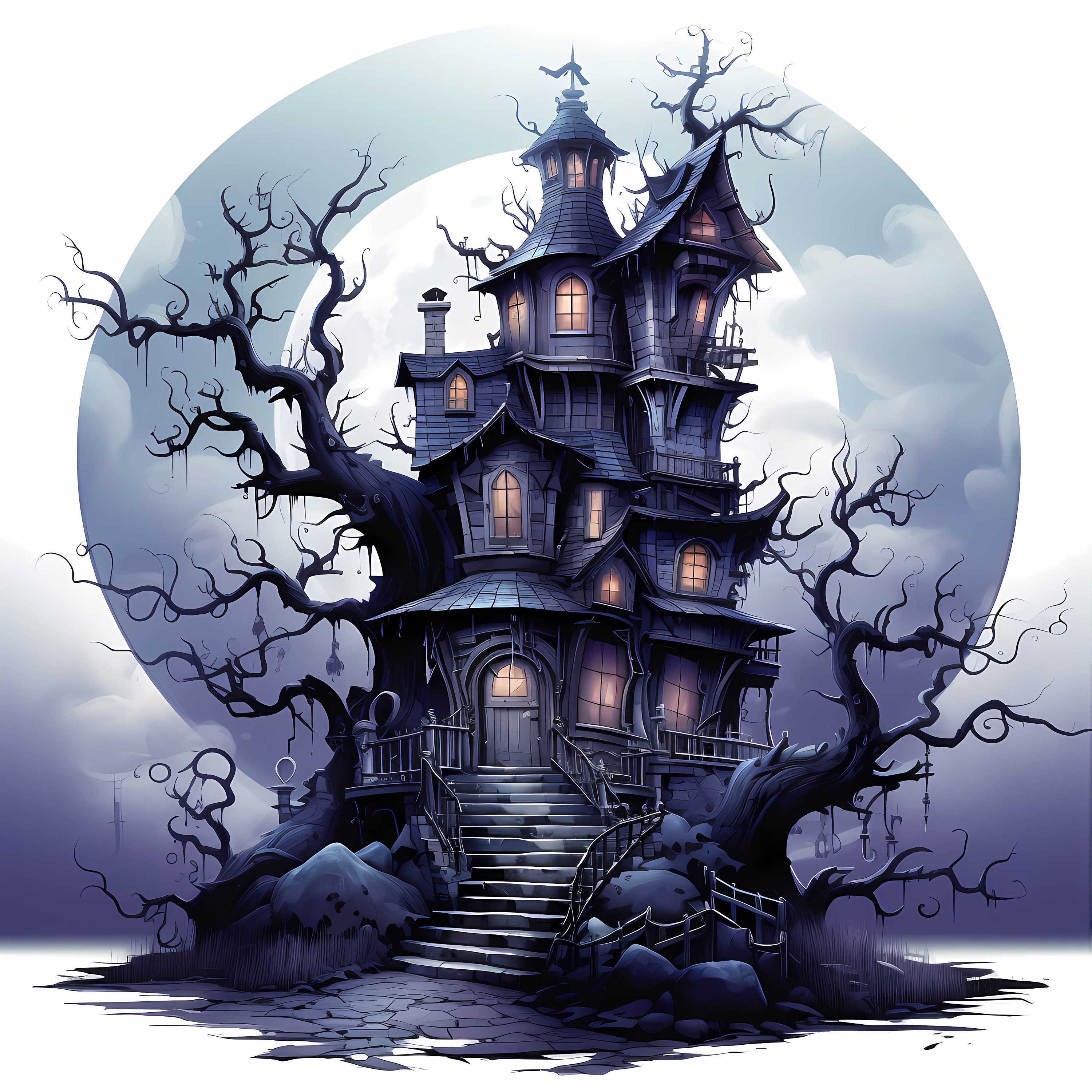 Halloween Spooky Witch House Watercolor Clipart Bundle, Spooky Witch ...