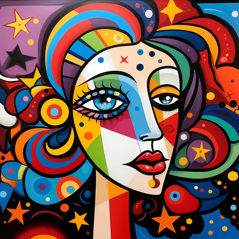 Vibrant Abstract Art Woman Face Board Print Portrait Bundle, Vibrant ...