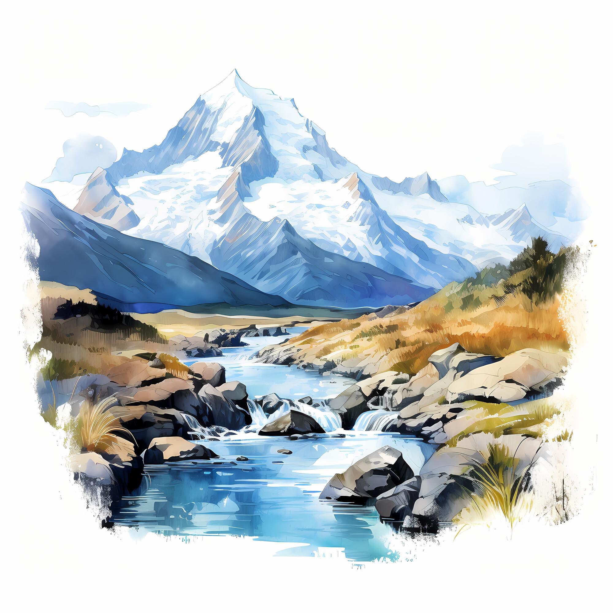 Mount Cook National Park Watercolor Sketch Art Mount Cook - Etsy