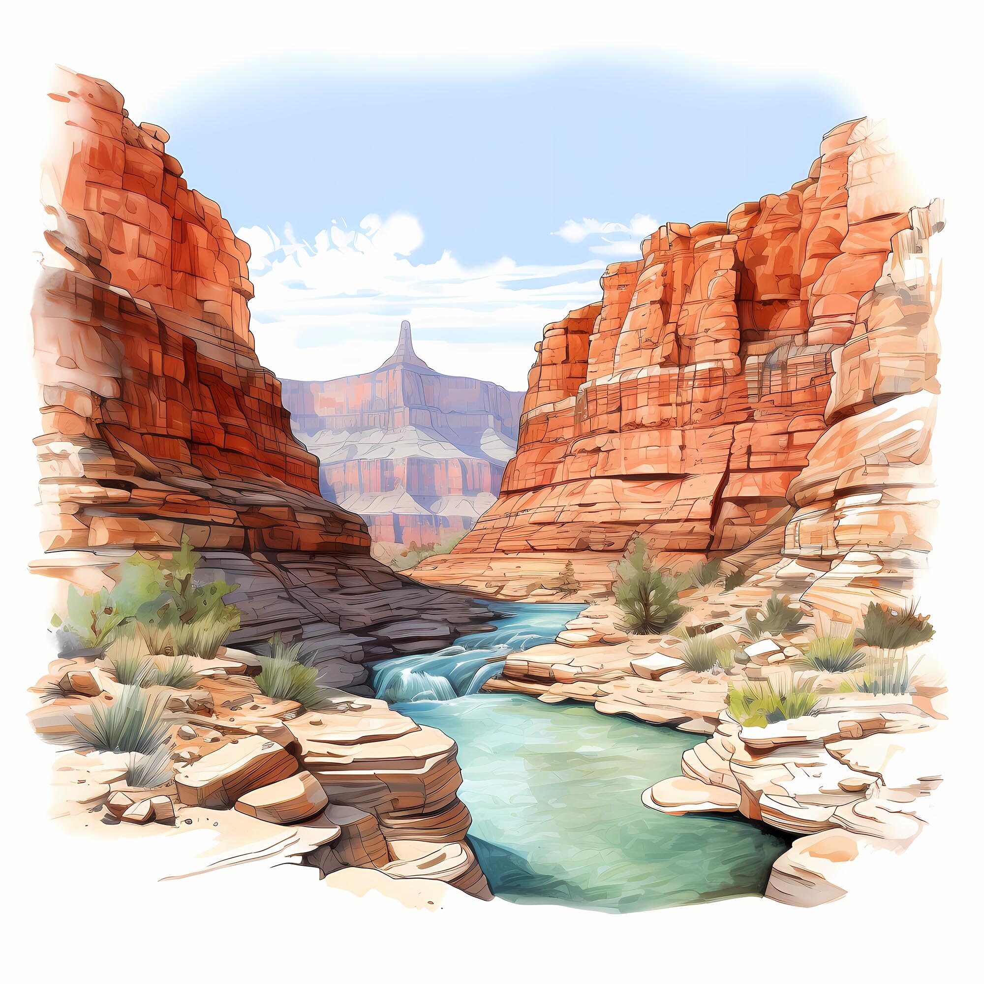 Grand Canyon National Park Watercolor Sketch Art Bundle, Grand Canyon ...