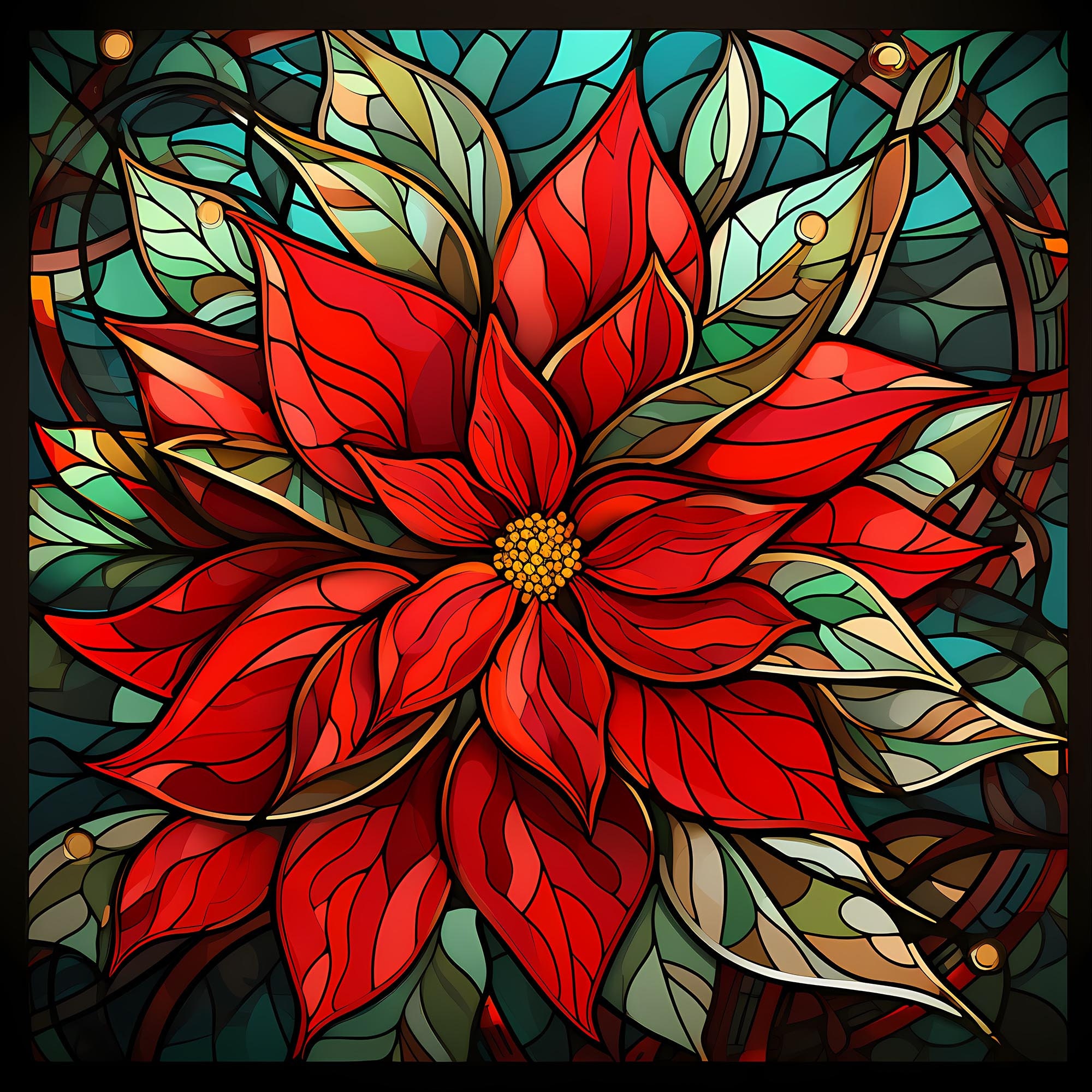 Stained Glass Poinsettia Clipart, Floral Clipart, Poinsettia Set ...