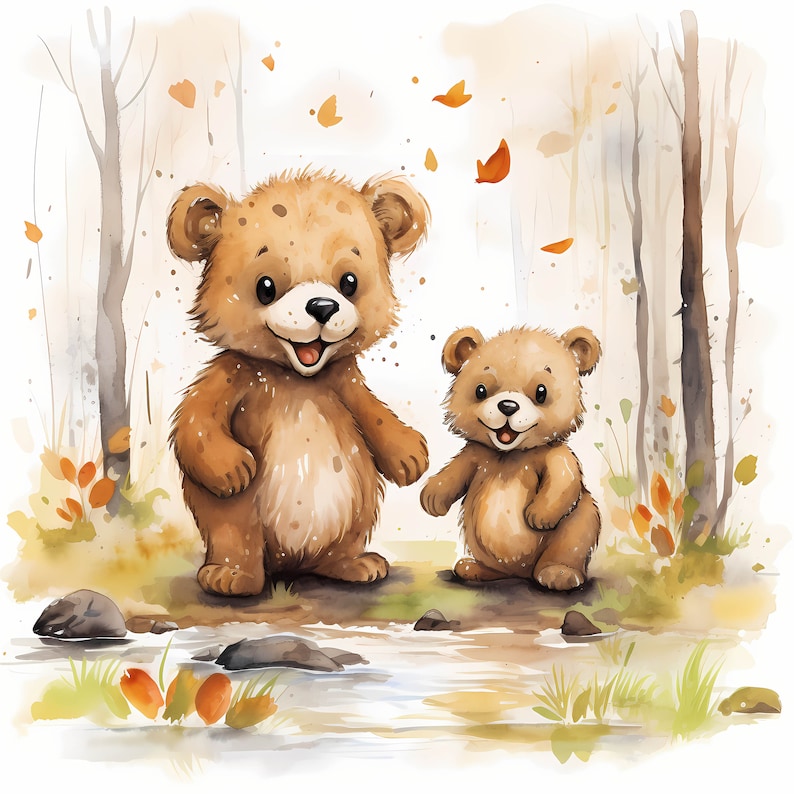 Adorable Teddy Bear Watercolor Clipart Bundle Cute Kawaii - Etsy