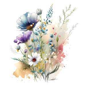 Watercolor Meadow Flowers Clipart, Spring Wildflowers Bundle, Instant ...